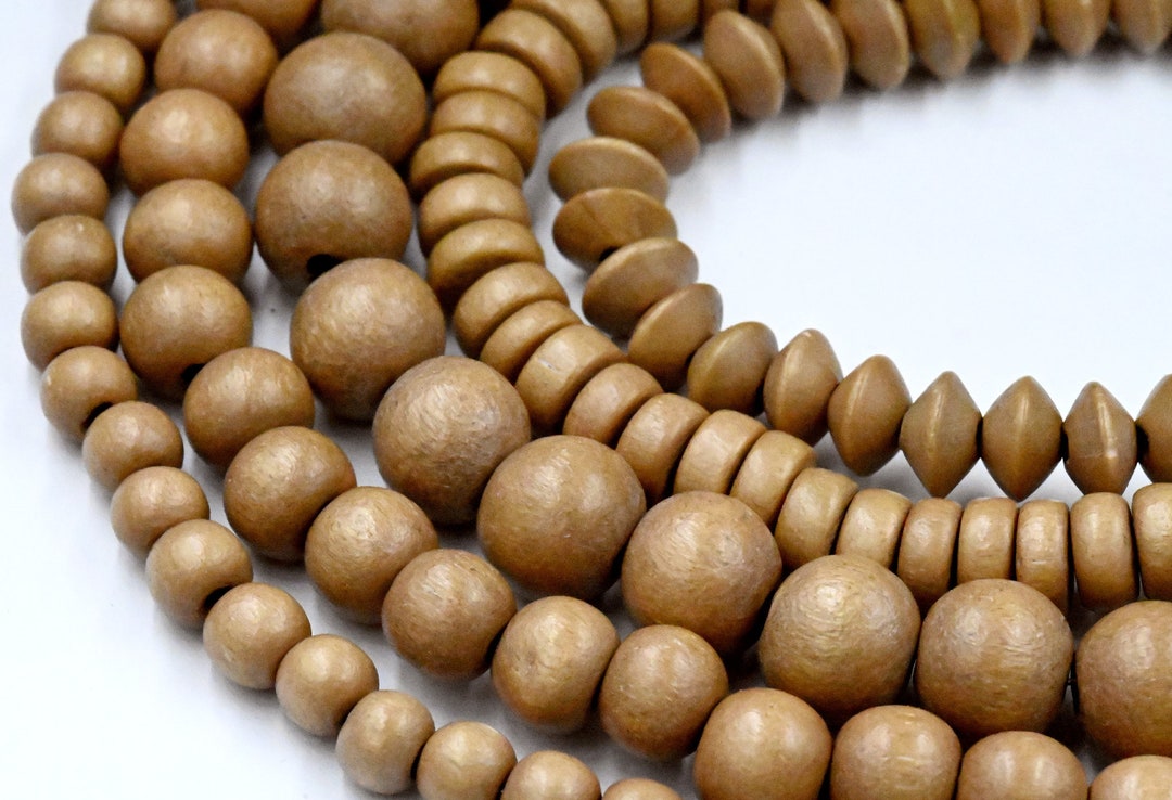 TWO 16" Strands, Toasted Almond Tan Brown Wood Beads 6mm 8mm 10mm Round ...