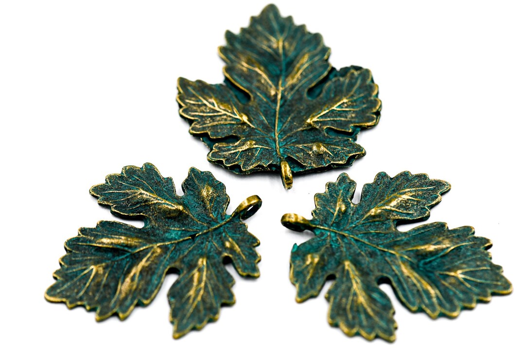 Antique Bronze Green Patina Leaf Pendant - Etsy