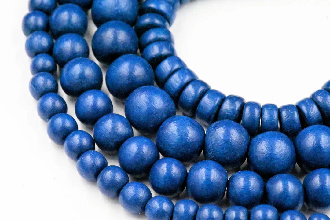 TWO 16" Strands, 6mm 8mm 10mm 8x5mm Wood Beads, Blue Jay Wood Beads ...