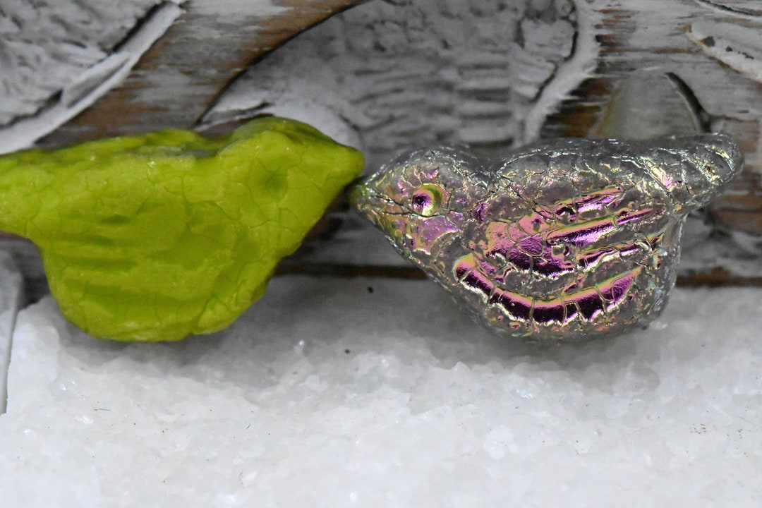 Czech Bird Peridot Green and Peacock With Etched, 11x22mm AB, and ...