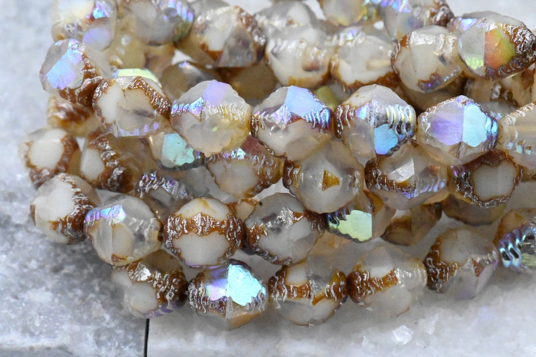 15pc 10x8mm Faceted Bicone White With Picasso, Mercury and AB Finishes ...