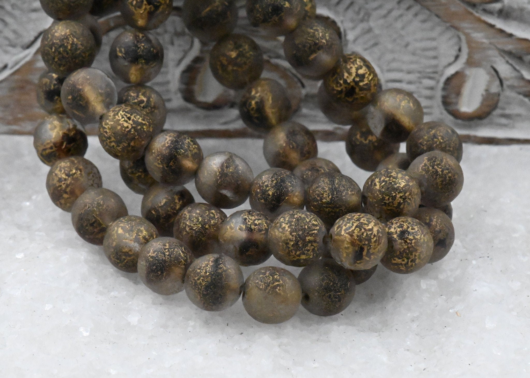 8mm Round Druk Spice Gold With an Etched Gold Finish Eggplant - Etsy