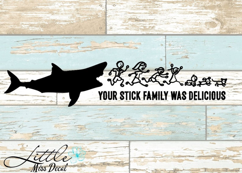 Shark Ate Stick Family Vinyl Decal, Shark Car Decal, Shark Decal for ...