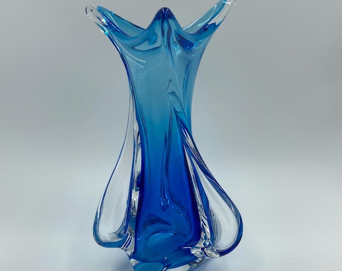 MCM Signed CHALET Blue Glass Twist Vase, Chalet Art Glass Vase - Etsy