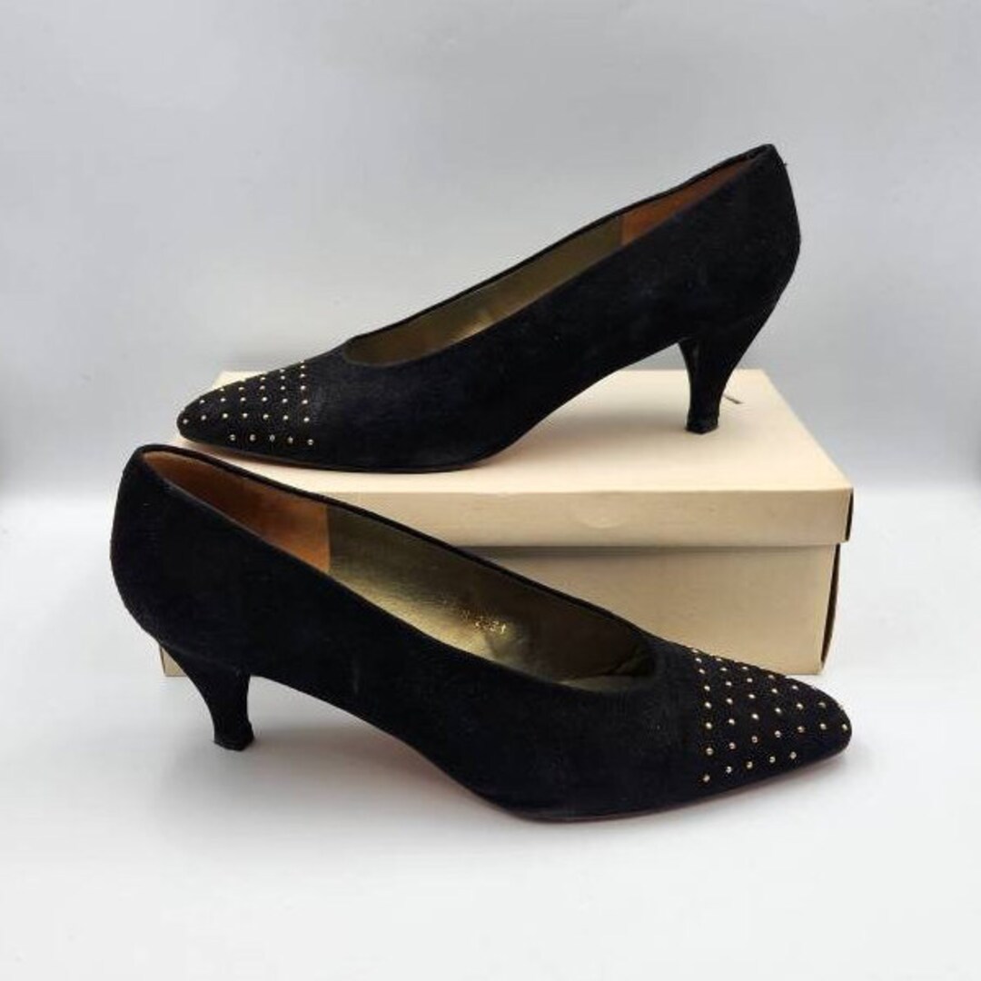 EVAN PICONE Spanish Made Pumps Size 11M Black Suede With Gold Stud ...