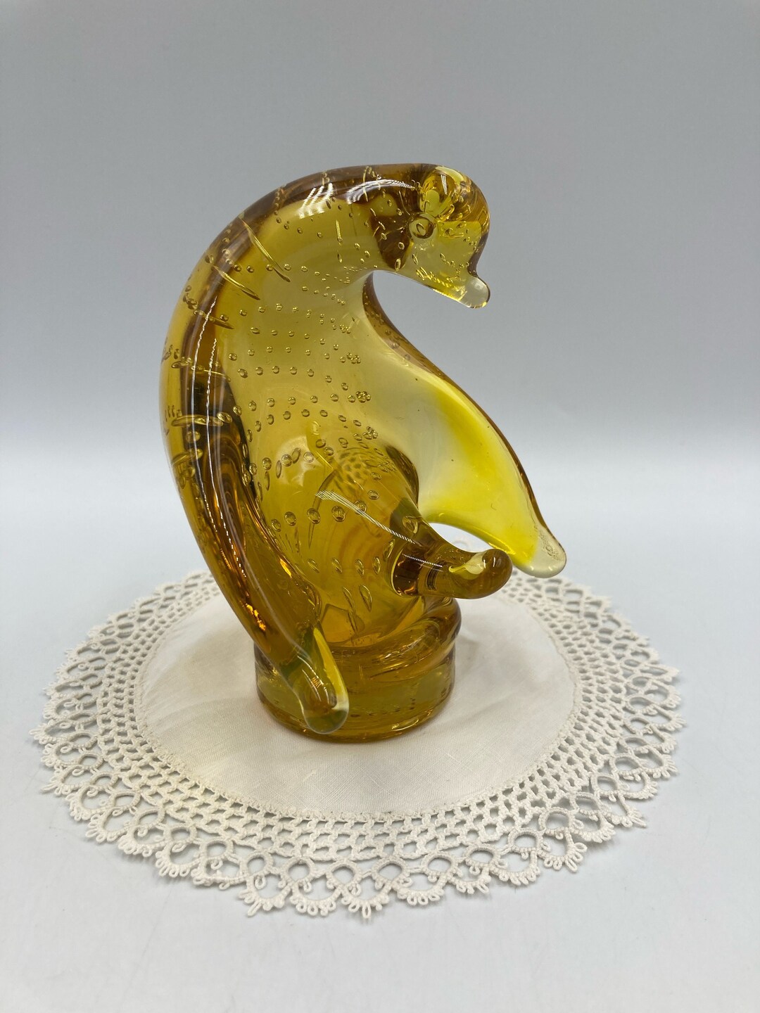 Signed Alta Glass Yellow Coloured Glass Bird / Penguin Figurine With AG ...