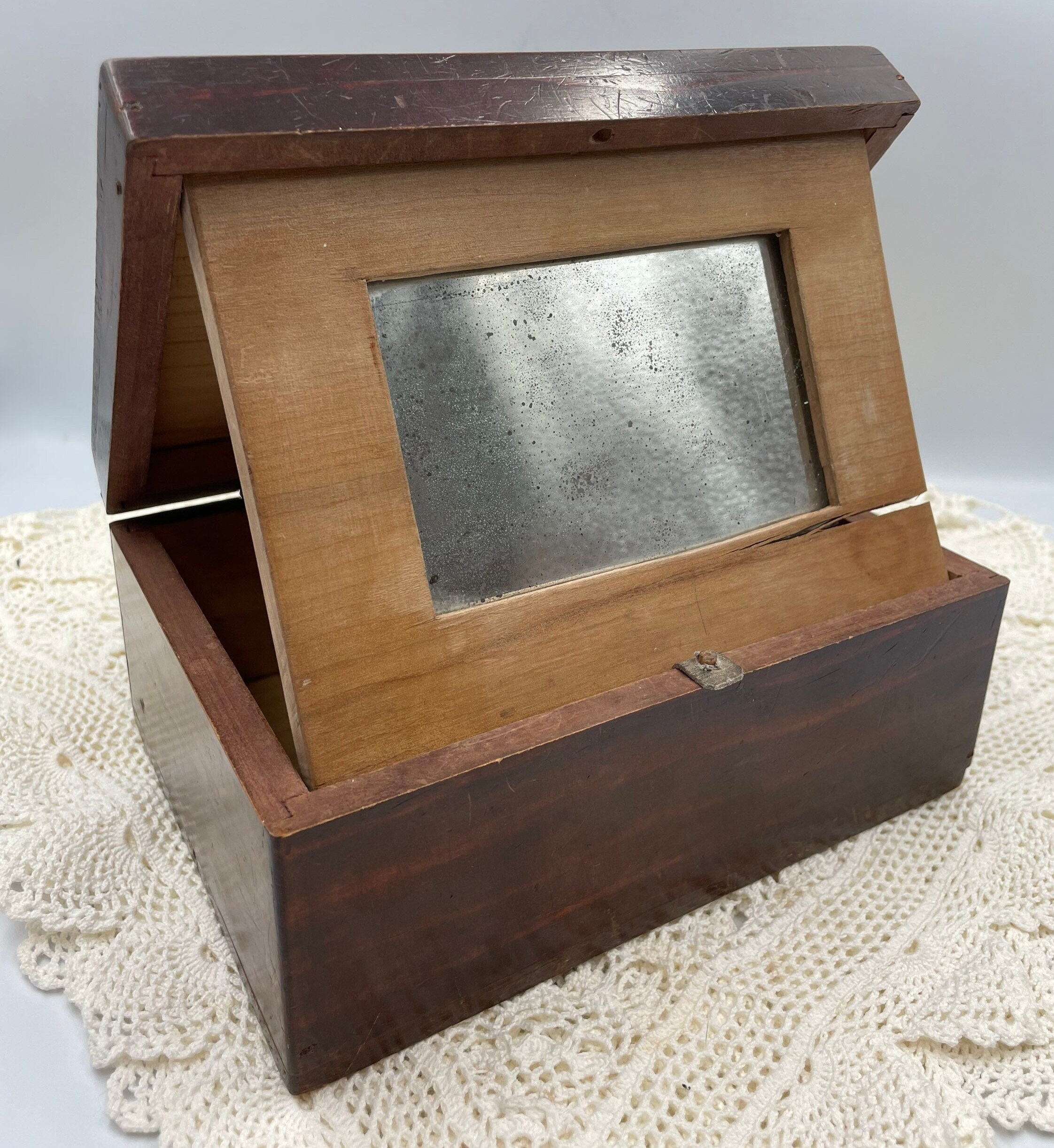 Antique Wooden Travel Shaving Box With Original Mirror - Etsy