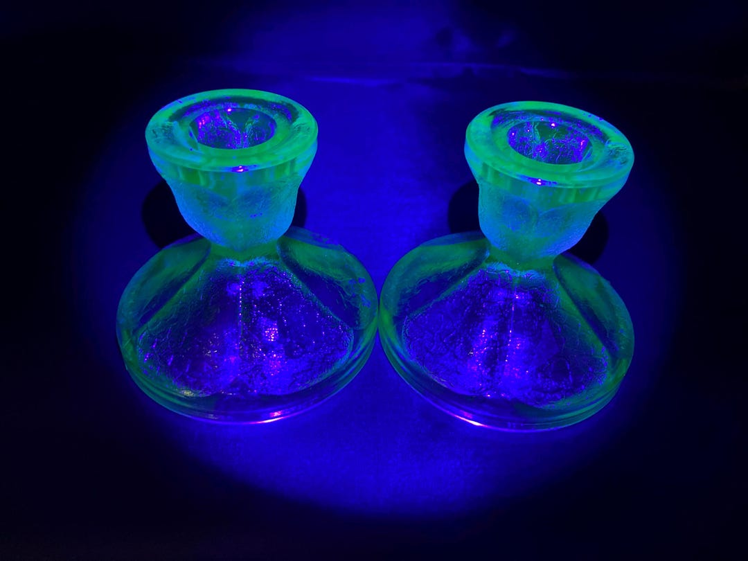 Pair of Vaseline Glass Candle Holders, Green Uranium Glass Candle ...