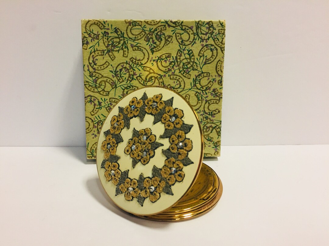 Vintage Stratton Ballotini Beaded Compact With Original Box and Pouch ...