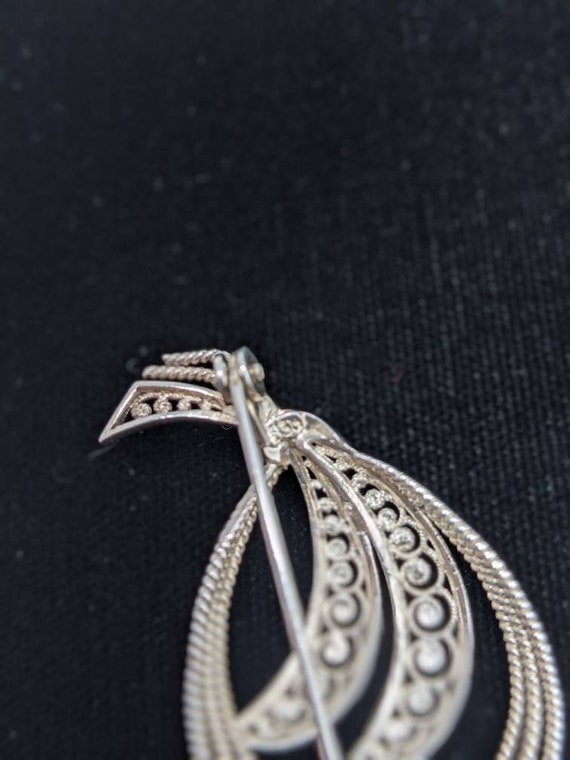 Vintage Silver Filigree Brooch, Marked 835 - Gem