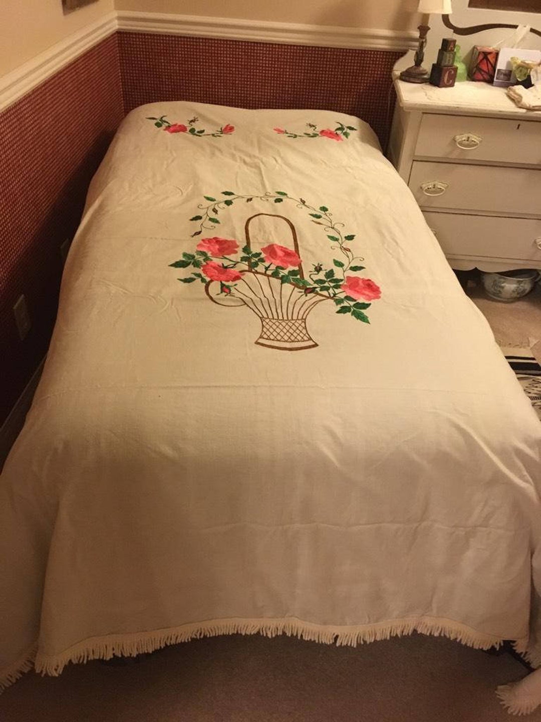 Vintage Embroidered Coverlet and Two Pillowcases Set, Twin Coverlet - Etsy