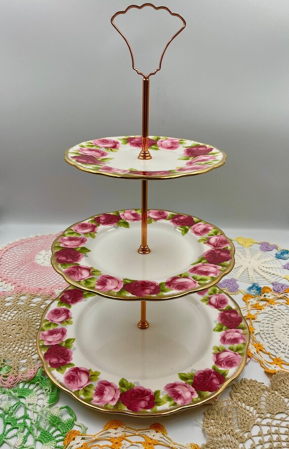 Royal Albert Old English Rose 3 Tiered Server with Handle Dining ...