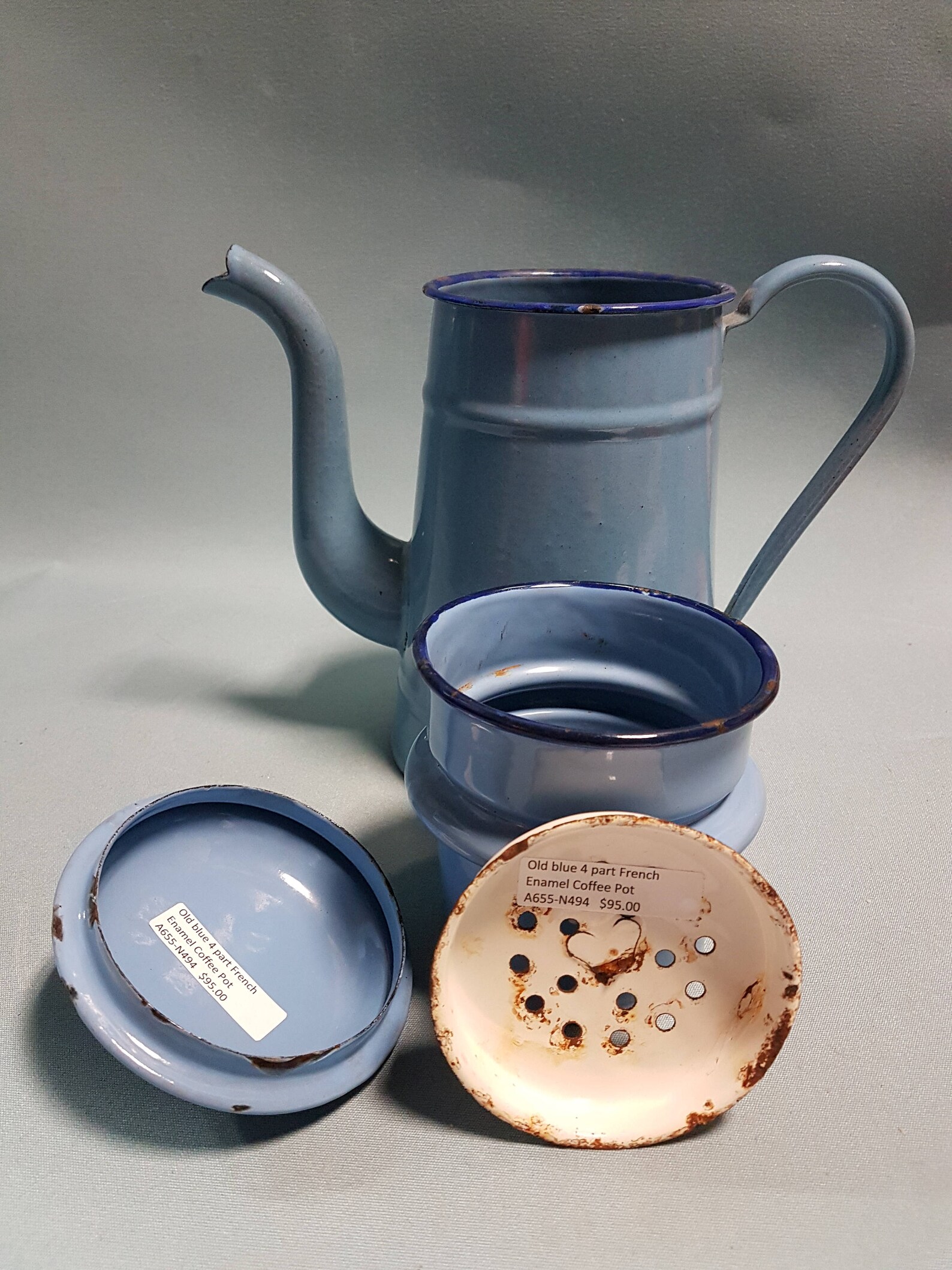 Vintage Blue 4-Part French Enamel Coffee Pot | Etsy