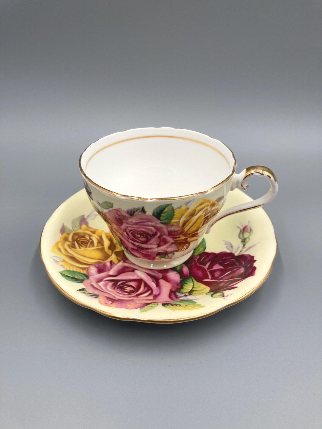 Aynsley Teacup and Saucer Trio of Cabbage Roses - Etsy