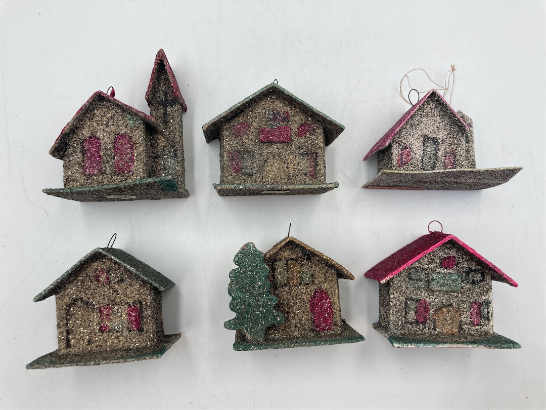 Set of 6 Vintage Putz-style Cardboard / MICA Christmas Houses - Made in ...