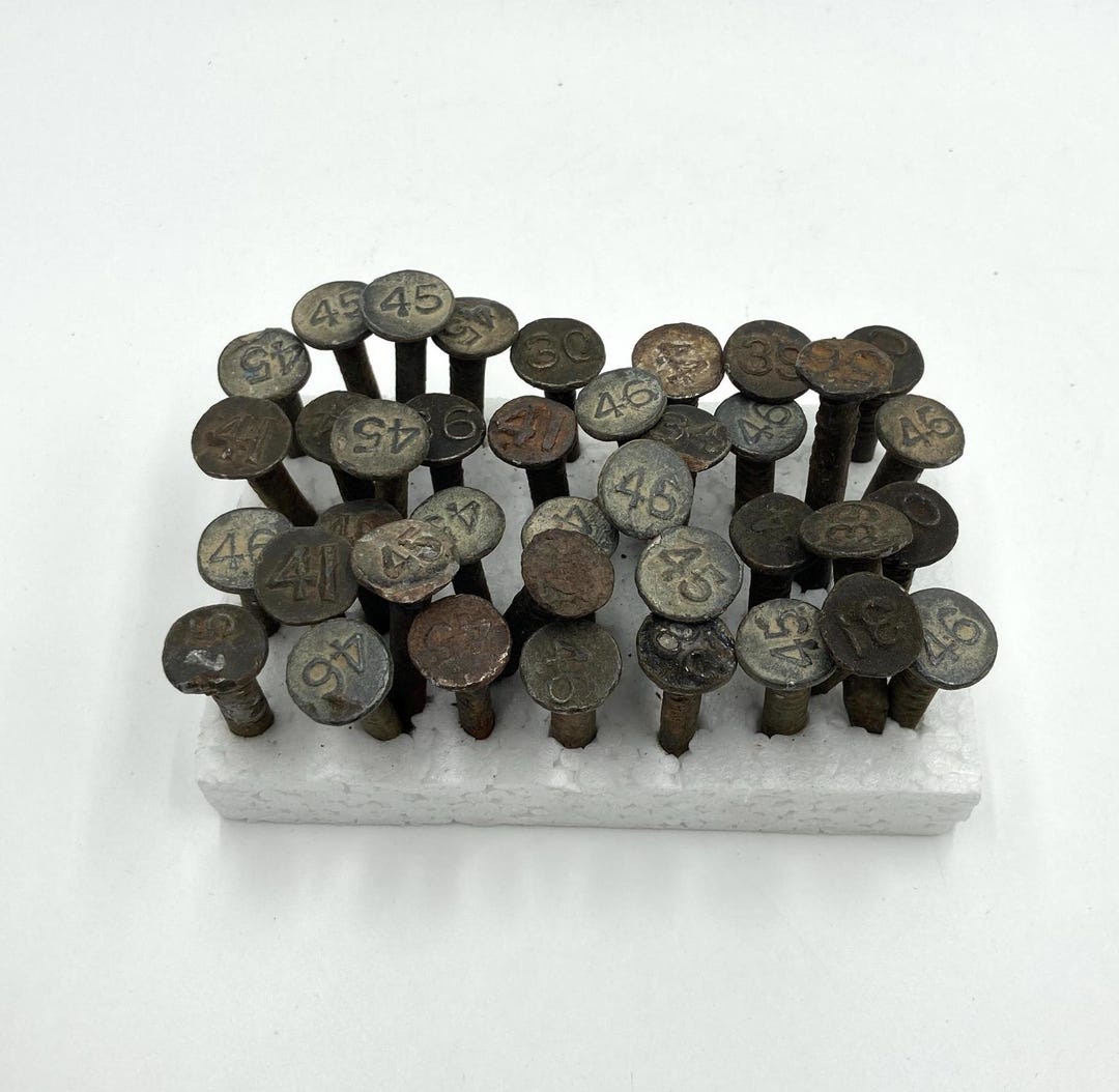 Lot of 38 Used Railroad Date Nails From 1928-1956, Mostly 1940s; One ...