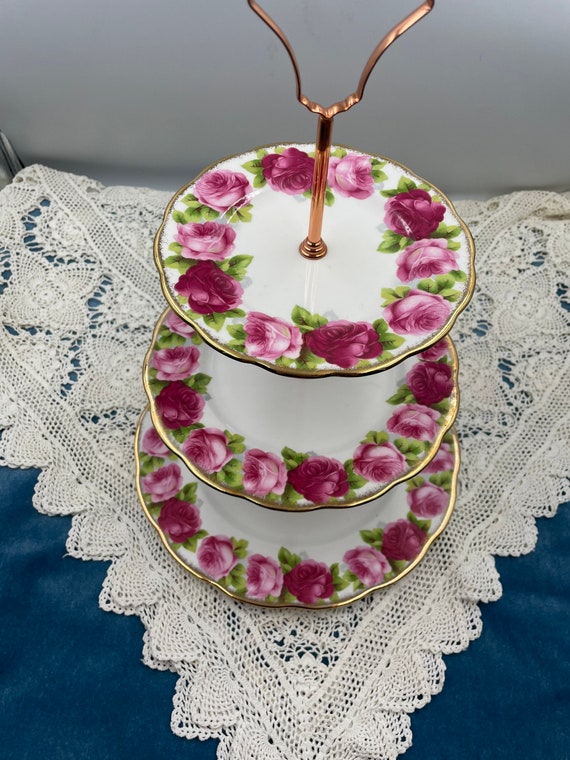 Royal Albert Old English Rose 3 Tiered Server with Handle Dining ...