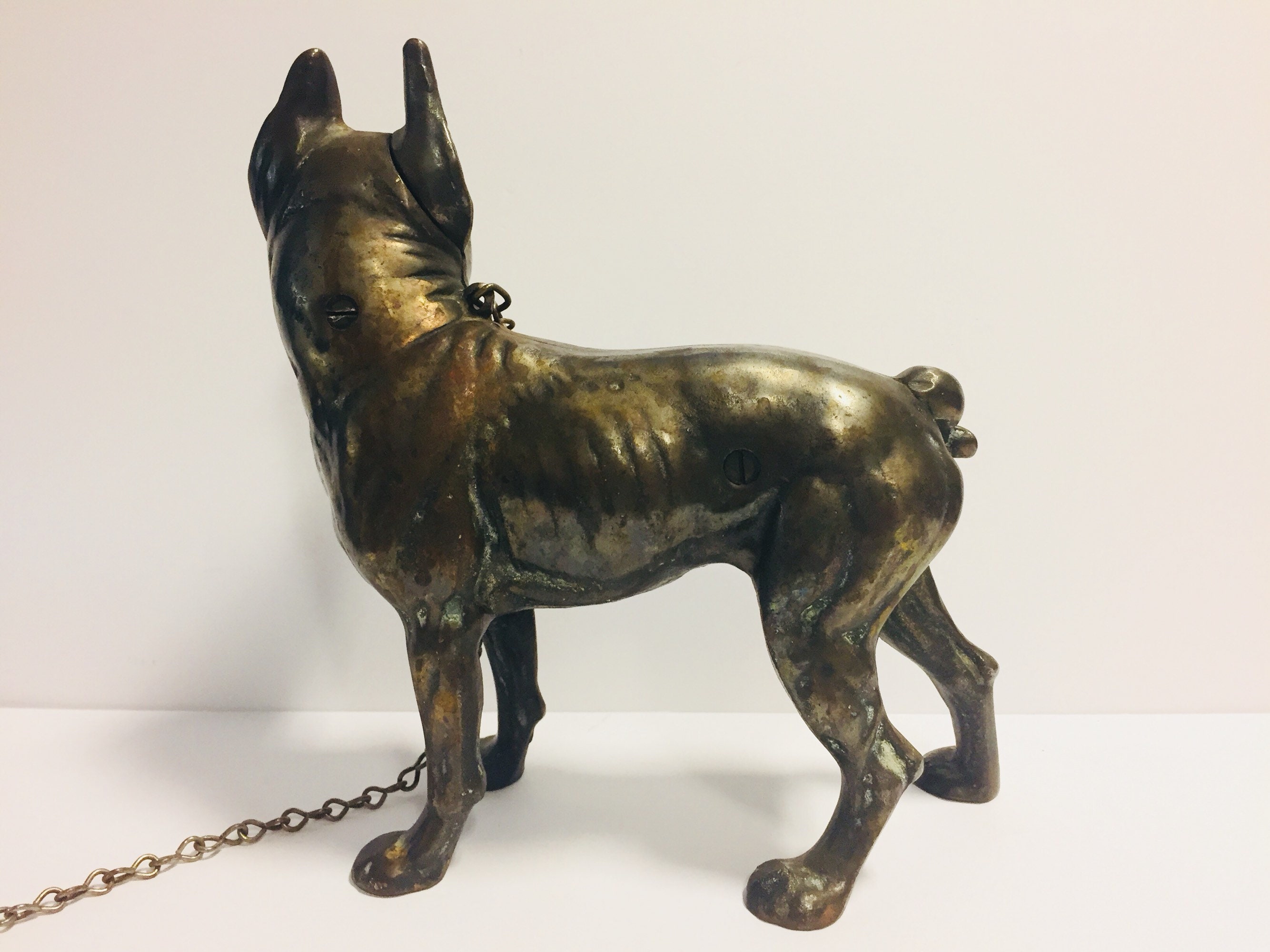 Antique Boston Terrier Cast Iron/steel Door Stop With Chain | Etsy