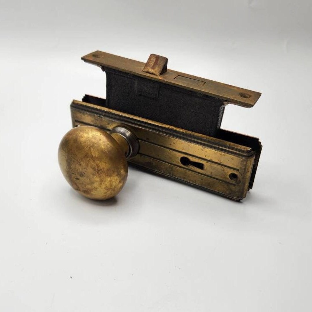 Vintage Brass Mortise Lock Set With Back Plates, Knobs, Corbin Lock Set ...