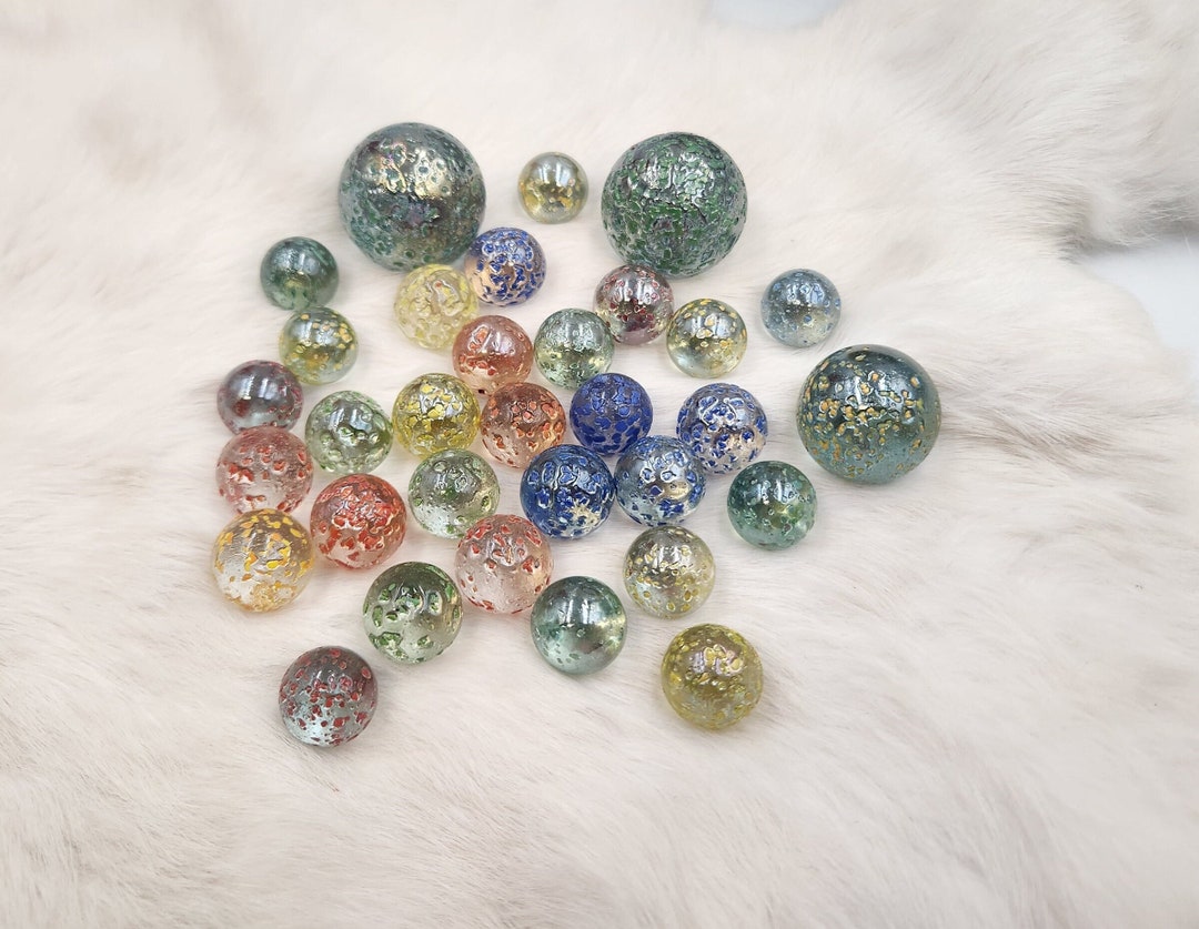 Lot of 34 Vintage Speckled Marbles, Clear Rainbow Confetti Marbles ...