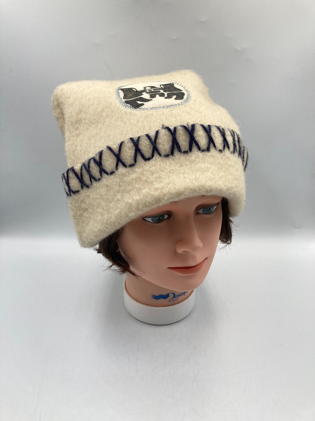 1970s Inuit Heavy Wool Felt Handmade Toque With Sewn on Patch and Fur ...