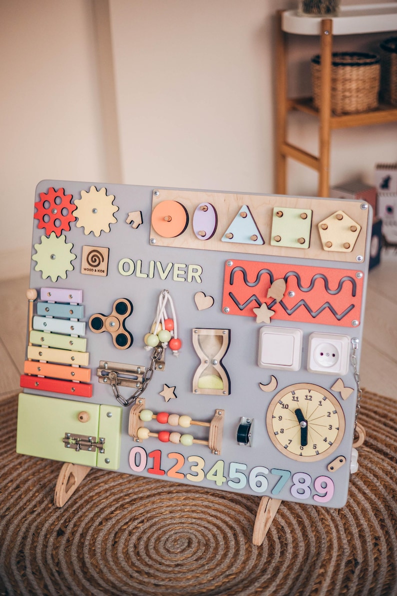 Wooden Personalized Sensory Board, Custom Baby Name Sign, Baby Busy ...