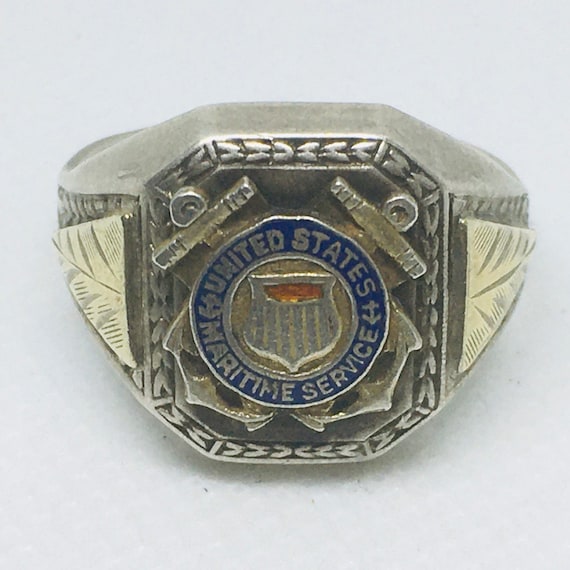 US Maritime Service WWII Era Signet Ring - Sterling S… - Gem