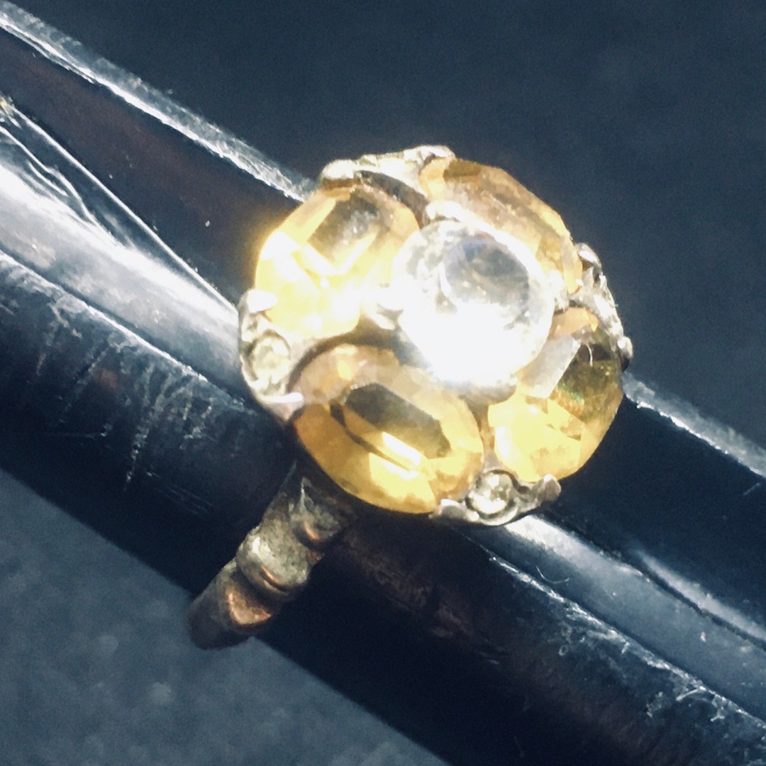 Statement Cocktail Ring Signed Uncas Czech Glass Stones in Sterling ...