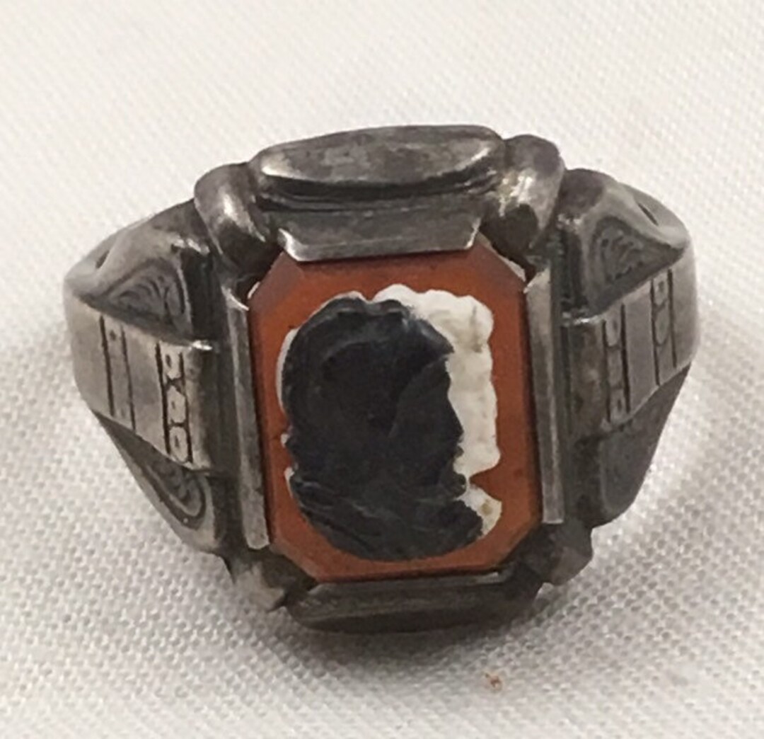 Vintage Centurion Ring With Cameo Faces of Two Roman Warriors. Sterling ...