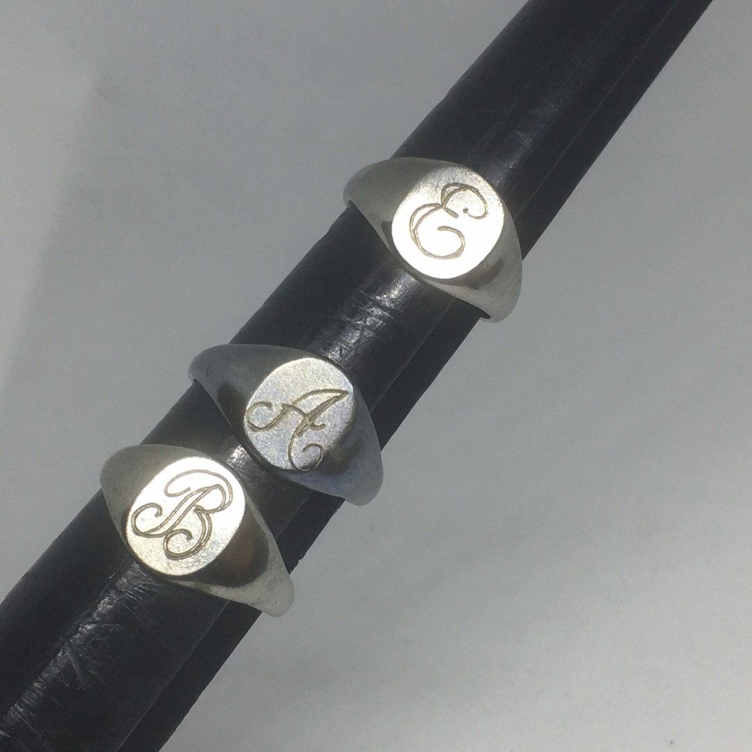 Signet Ring, Script Style Initial, Sterling Silver, Vintage, New Old ...