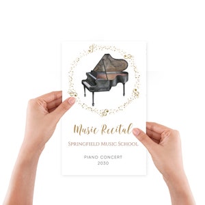 Music Recital Program Editable Template Grand Piano Watercolor Music ...