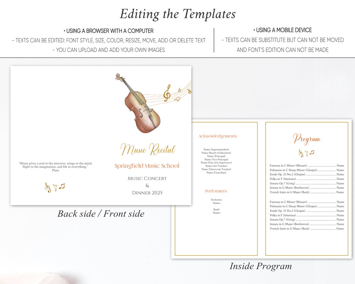 Violin Watercolor Music Recital Program: Editable Printable Template - Etsy