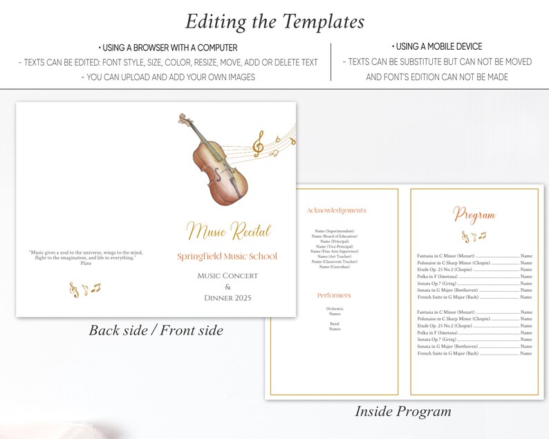 Violin Watercolor Music Recital Program: Editable Printable Template - Etsy