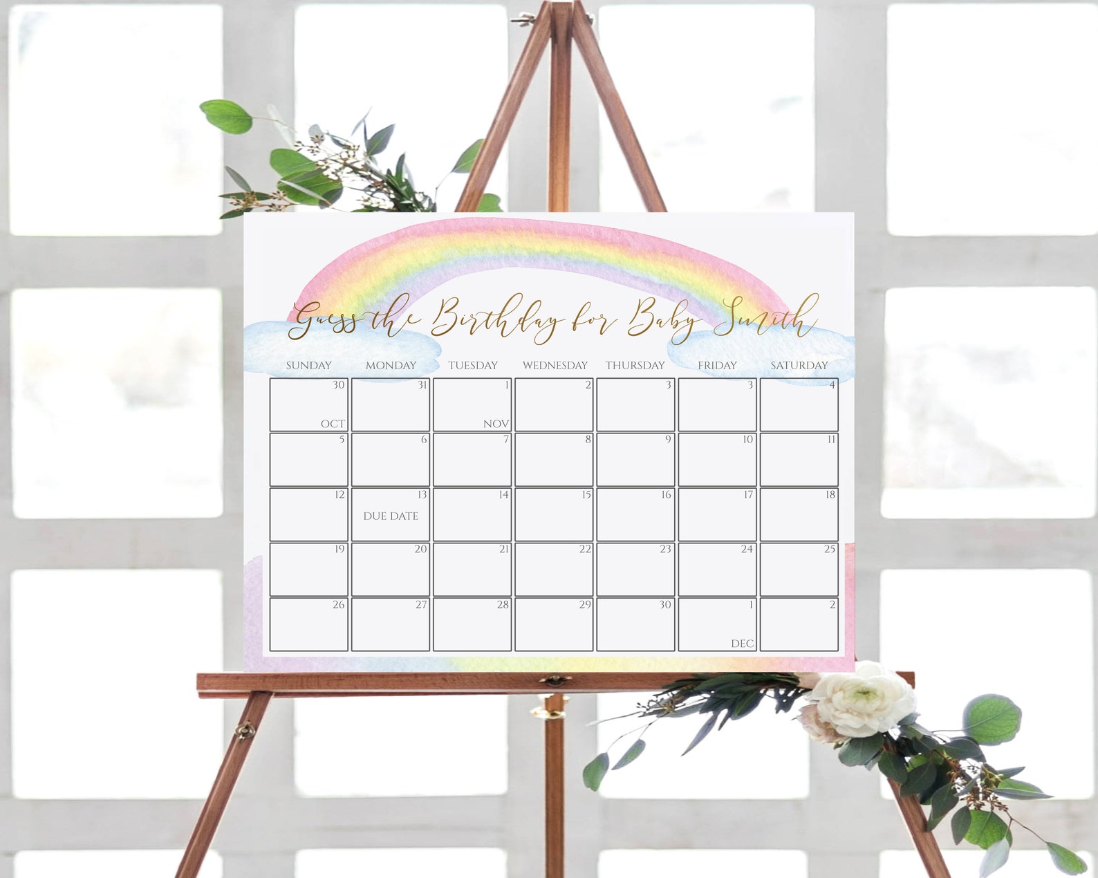 BABY DUE DATE Calendar Printable Game Guess Baby Birthday - Etsy