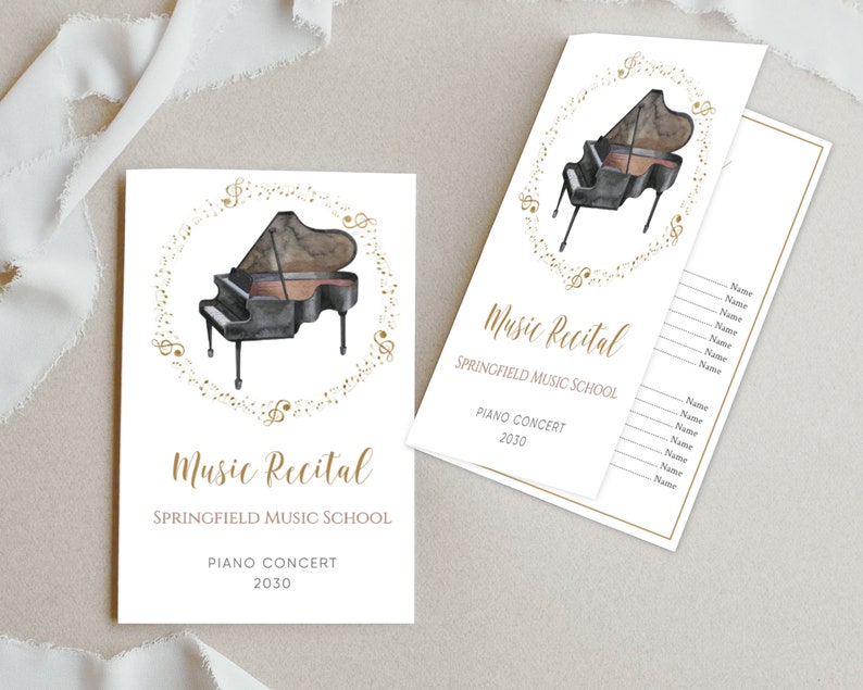 Music Recital Program Editable Template Grand Piano Watercolor - Etsy
