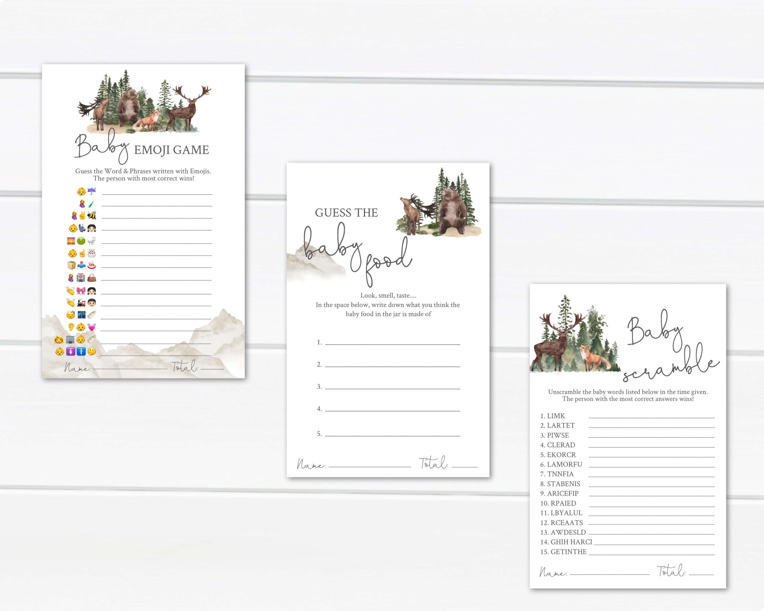 Woodland Baby Shower Games Bundle Printable Woodland Animals - Etsy