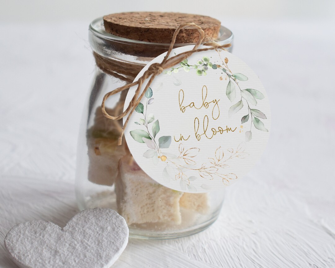 Baby in Bloom Tags, Circle Favor Tags Printable, Round Label, Greenery ...