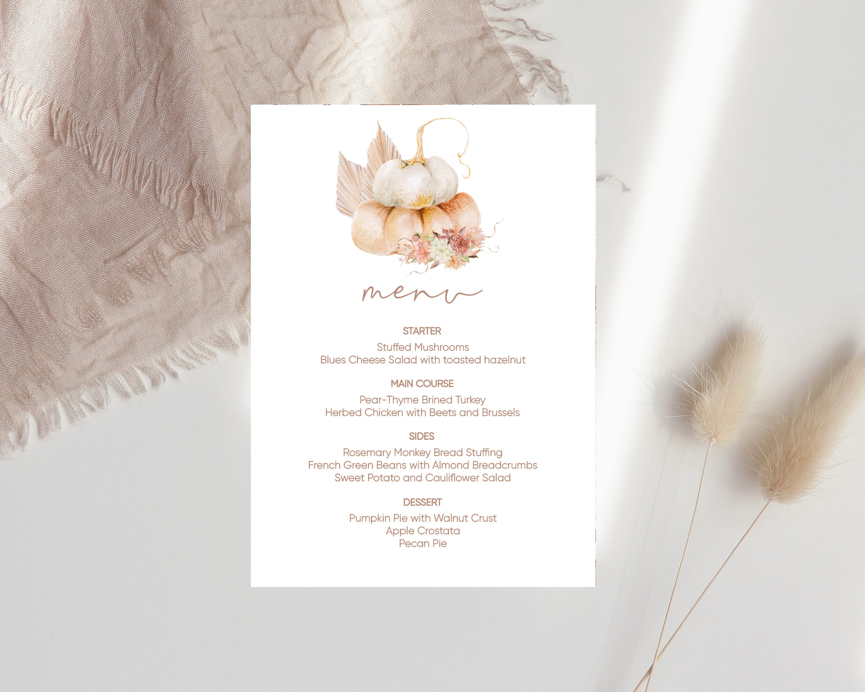 Boho Pumpkin Thanksgiving Menu Template: Editable Floral Design ...