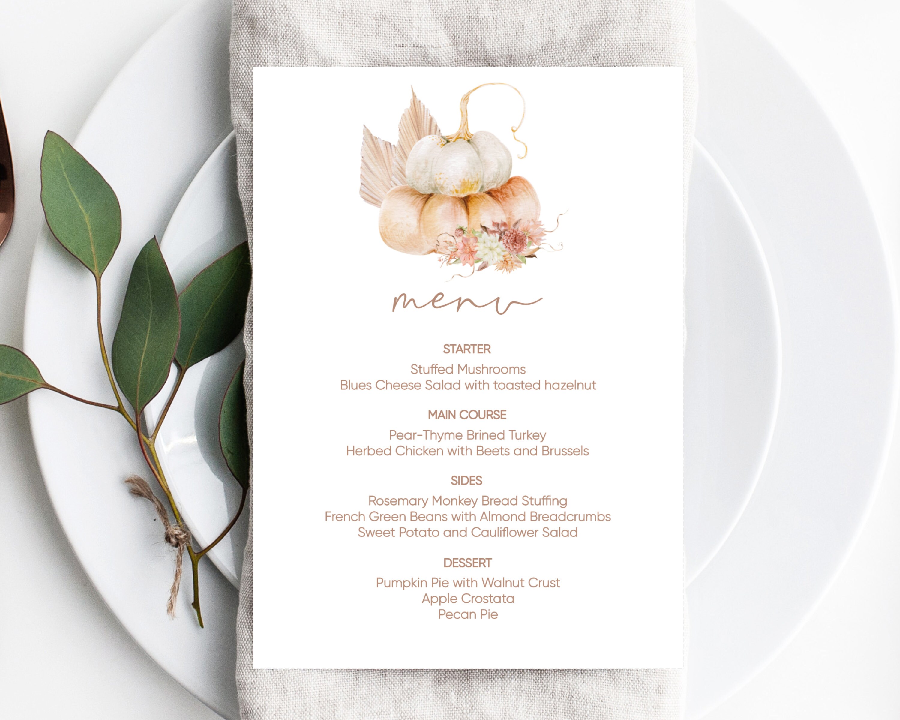 Boho Pumpkin Thanksgiving Menu Template: Editable Floral Design ...