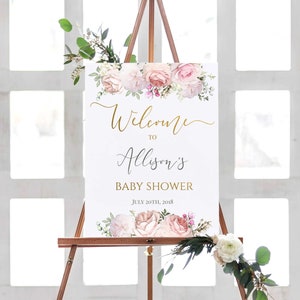 Girl Welcome Sign Baby Shower Printable Romantic Floral Blush Pink ...