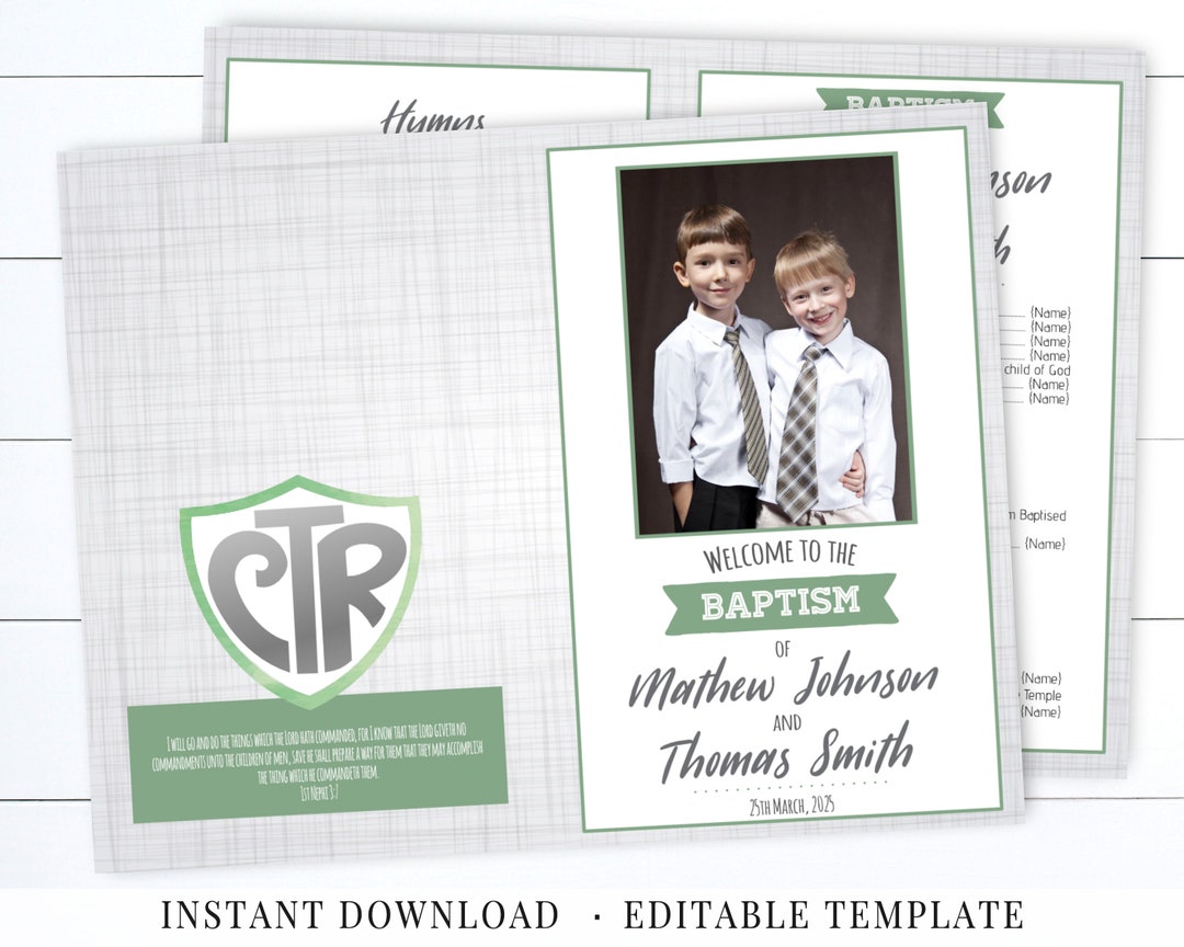 LDS Baptism Program Printable, for 2 Boys With Picture, Editable ...