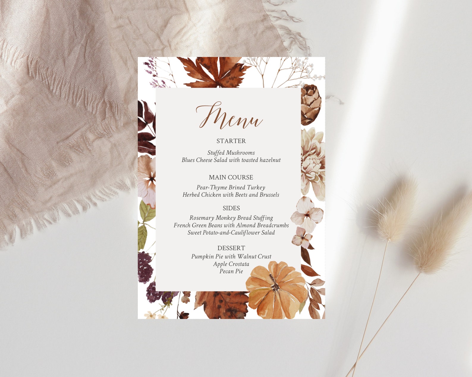 Thanksgiving Dinner Menu Printable Editable Template Rustic - Etsy