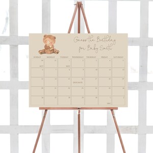 Teddy Bear DUE DATE Calendar, Guess Baby Birthday, Printable Game ...