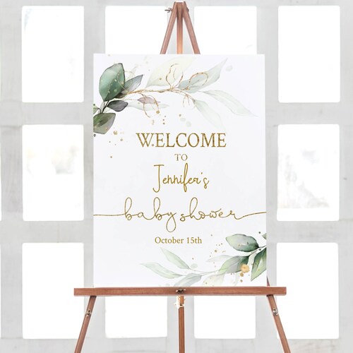 Eucalyptus Geometric Editable Welcome Sign Greenery Baby - Etsy