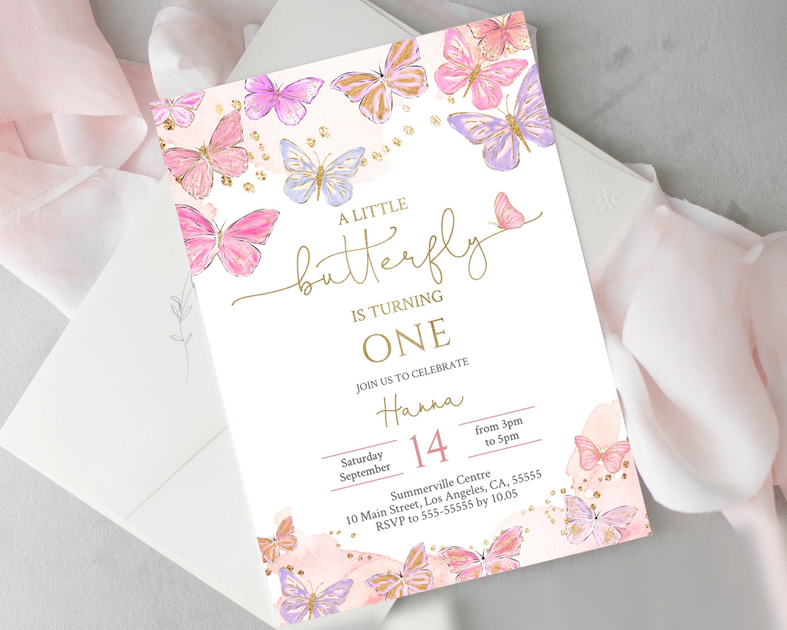 Butterfly Birthday Invitation Printable Butterfly Party Invite Girl 1st ...