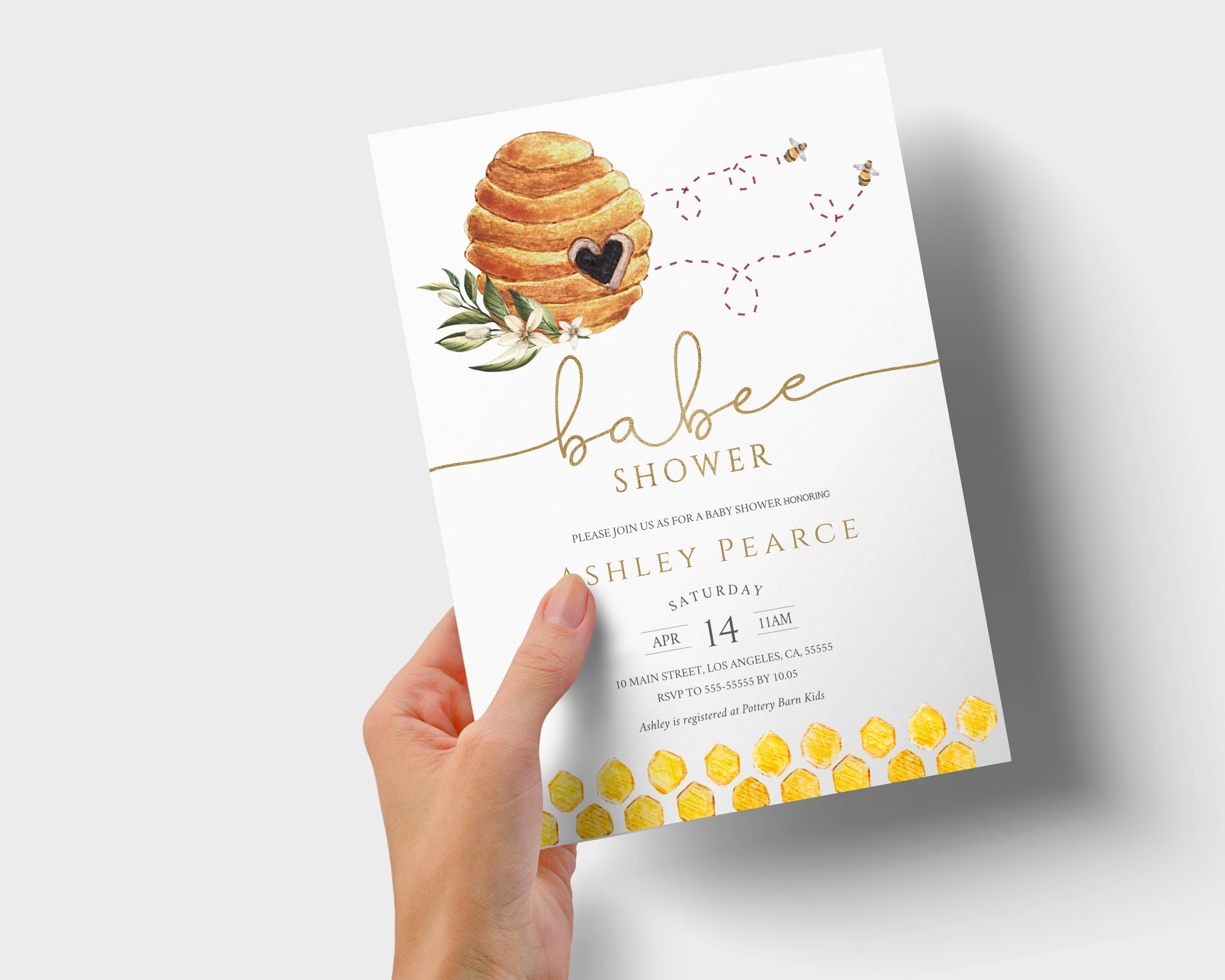 Bee Baby Shower Invitation Printable, Bee Hives Babee Shower, Editable ...