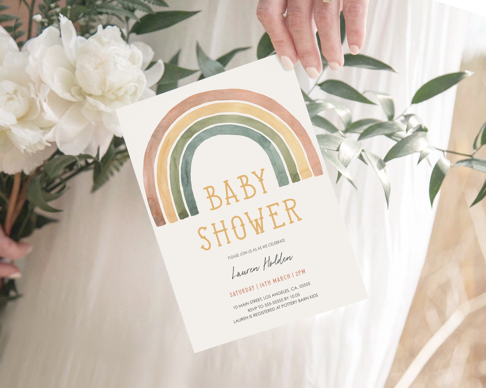 Watercolor Rainbow Baby Shower Invitation: Neutral Boho Theme (editable ...