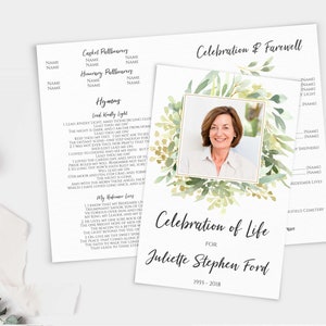 Funeral Program Template Photo Celebration of Life Program Printable ...
