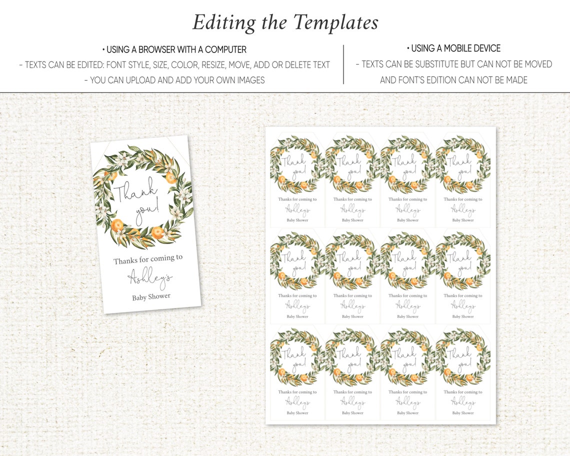 Citrus Orange Baby Shower Favor Tags thank you tag Printable | Etsy