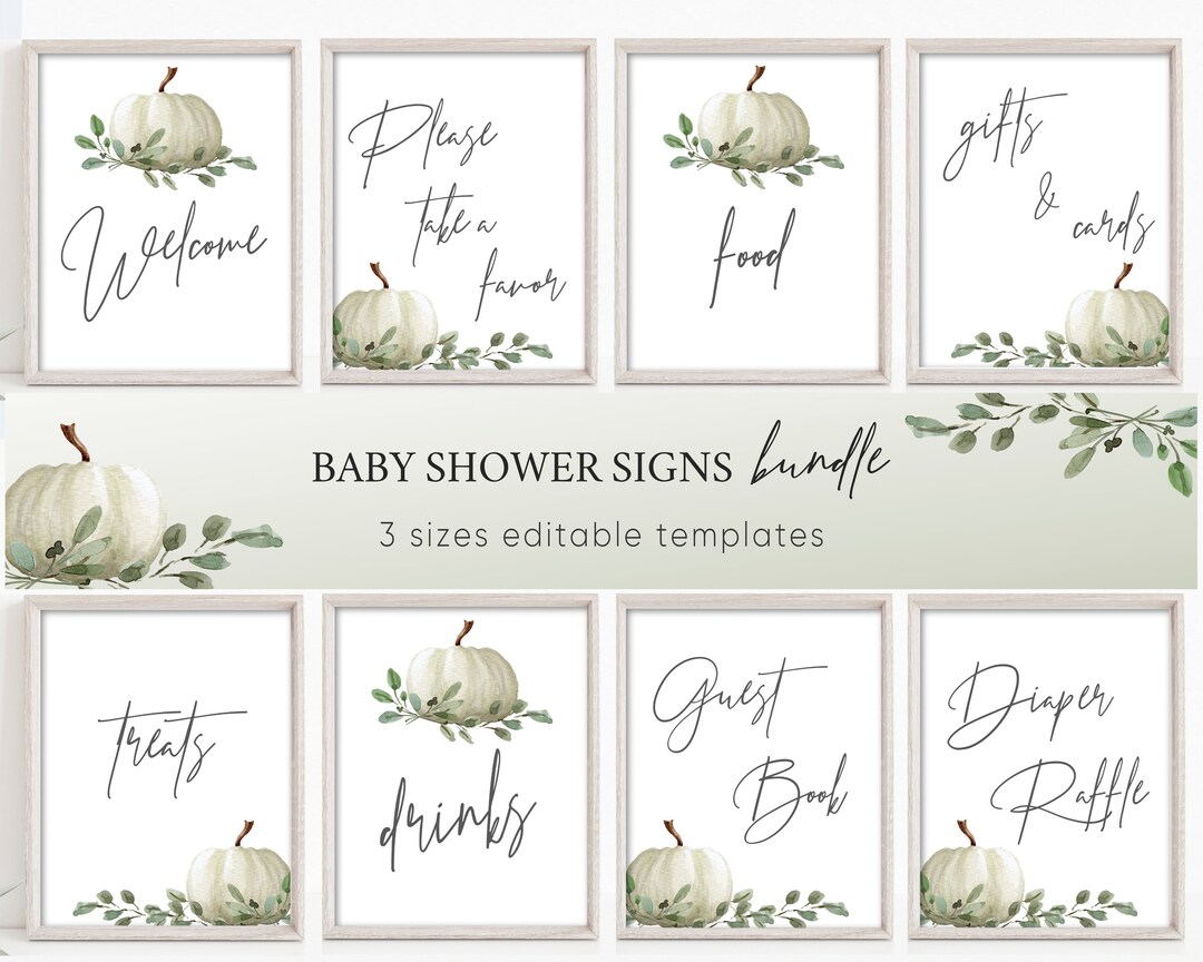 Fall Pumpkin Baby Shower Signs Bundle, Signage Set Printable Decor ...